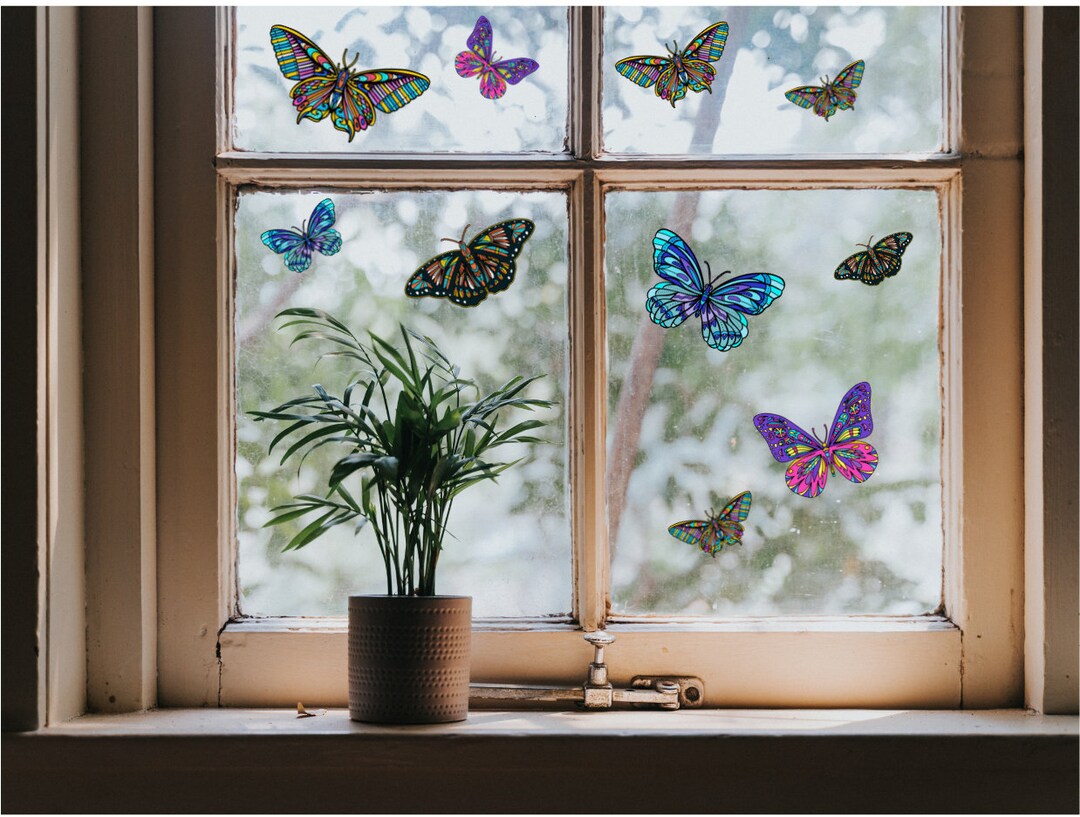 10 Butterfly Window Cling Suncatchers, Stained Glass Look, Window Art ...