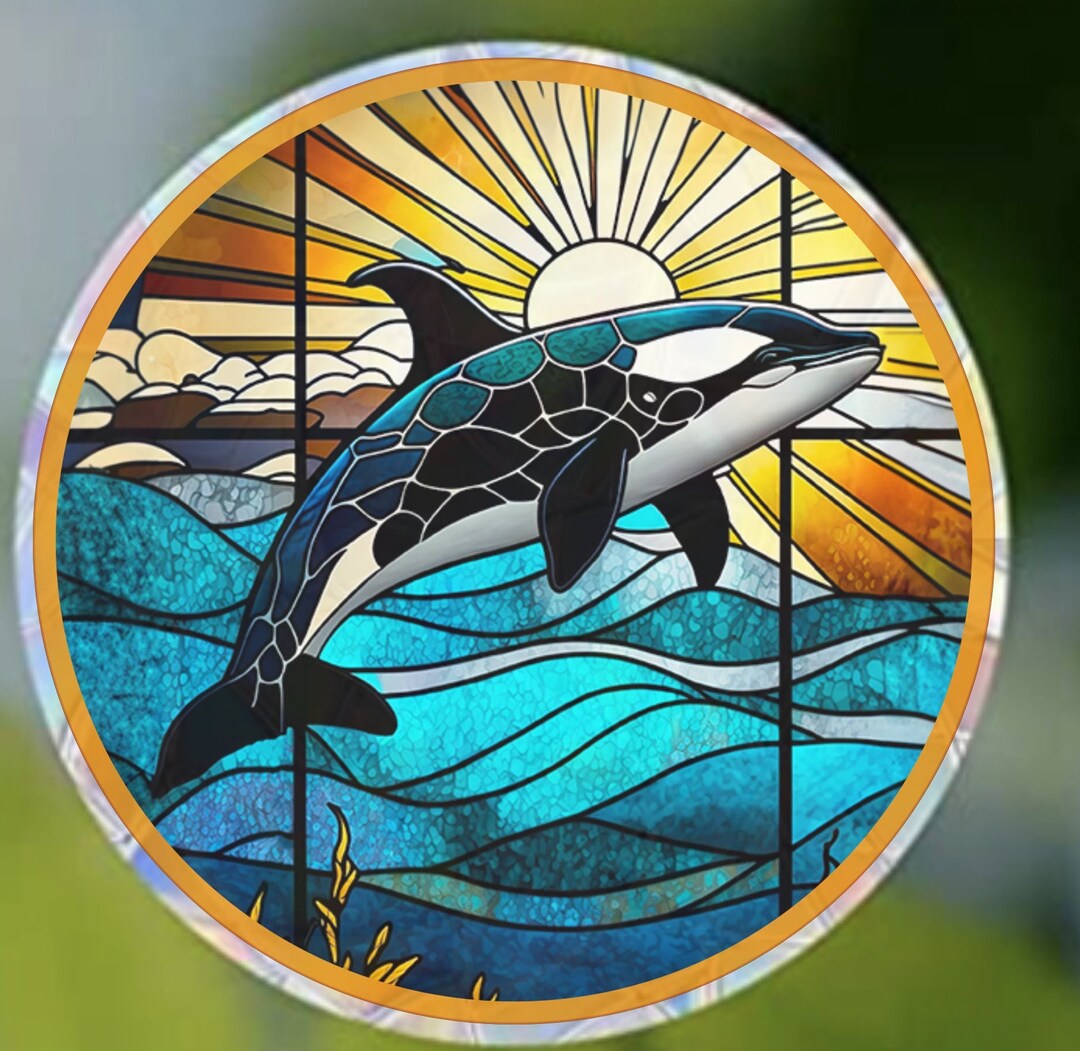 Orca Tropical Window Cling Suncatcher Stained Glass Effect | UV ...