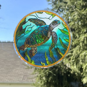 Sea Turtle Tropical Window Cling Suncatcher Stained Glass Effect | UV ...
