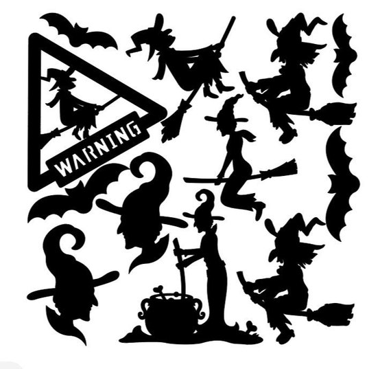 Witch Halloween Window Silhouettes