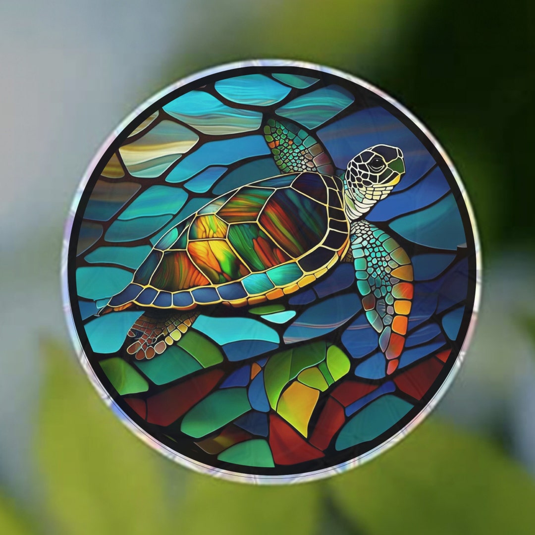 Sea Turtle Window Cling Suncatcher Stained Glass Effect | UV Protected ...