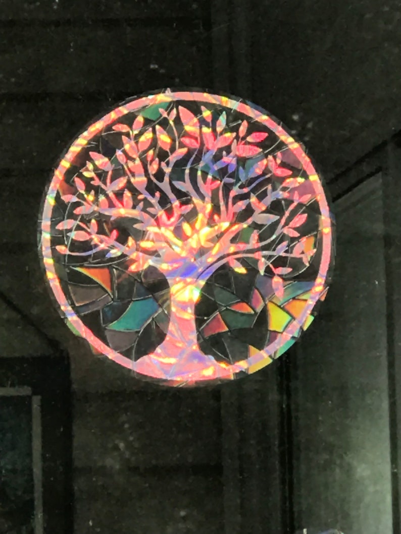 Tree of Life Window Cling, Holographic Rainbow Suncatcher, 8" Static ...