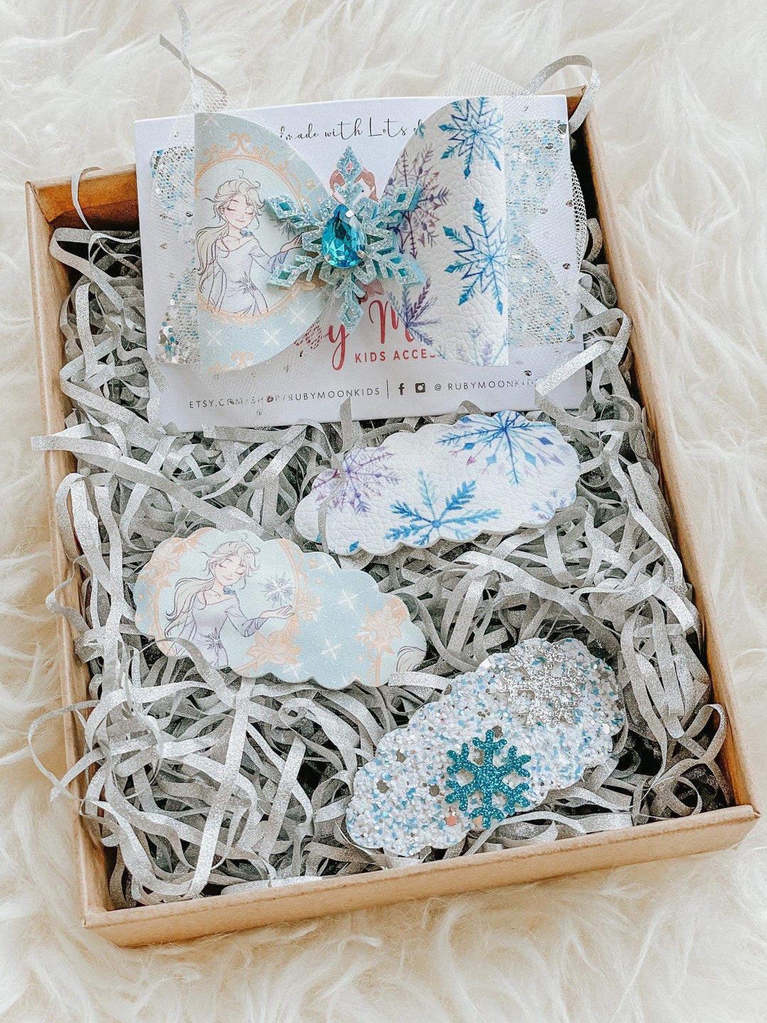 Elsa Hair Clip Gift Set: Snowflake Bows for Toddlers - Etsy