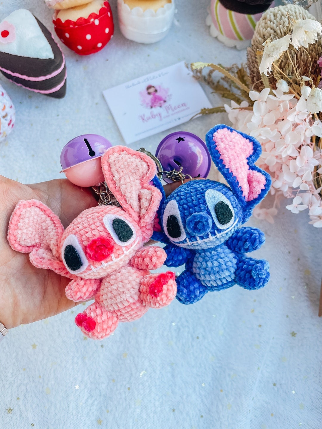 Crochet Stitch Keychain, Lilo and Stitch Gift, Stitch and Angel ...