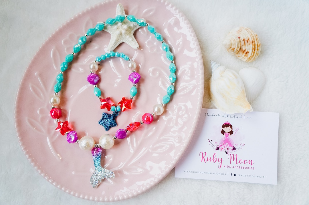 Mermaid Jewelry Set for Toddler Girls: Shimmering Mermaid Tail Necklace ...