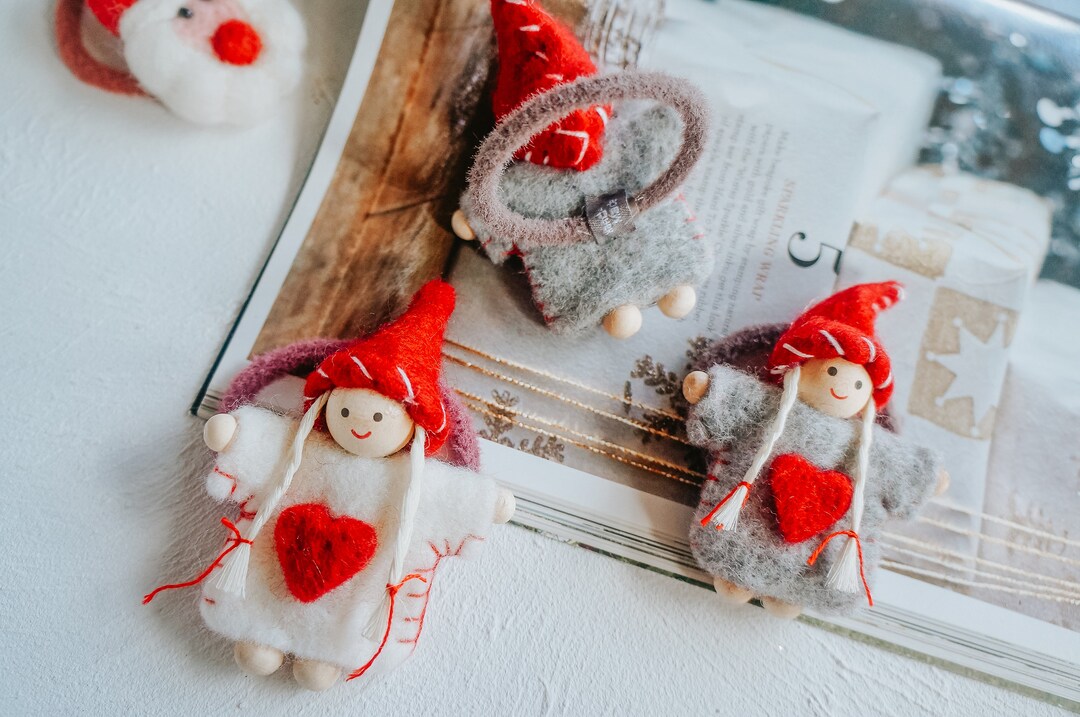 Cute Wool Felt Gnome Christmas Hair Clips, Cute Santa, Reindeer Hair ...