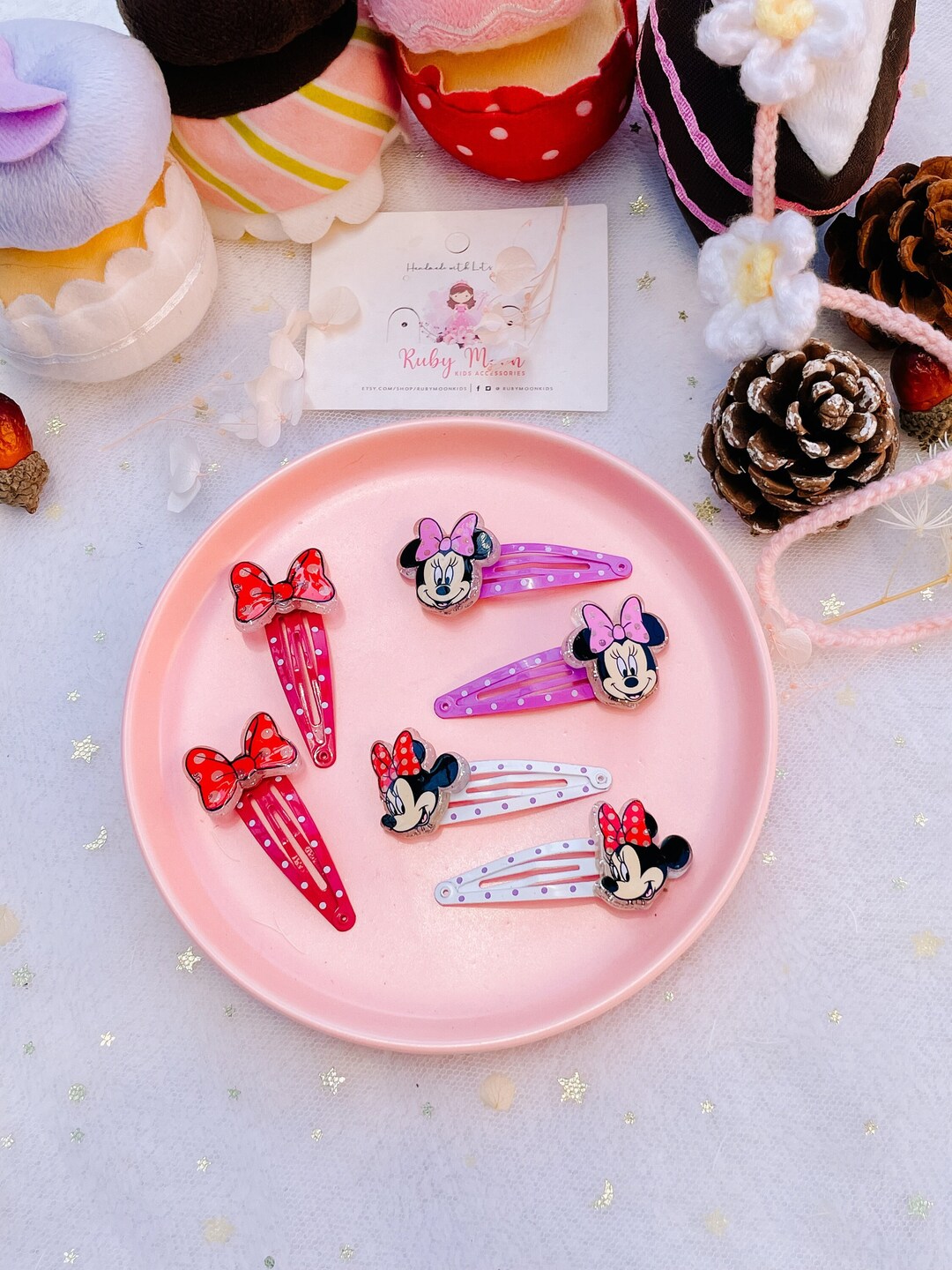 Set of 6 Minnie Mouse Hair Clips: Polka Dot Pigtail Bow Clips - Etsy