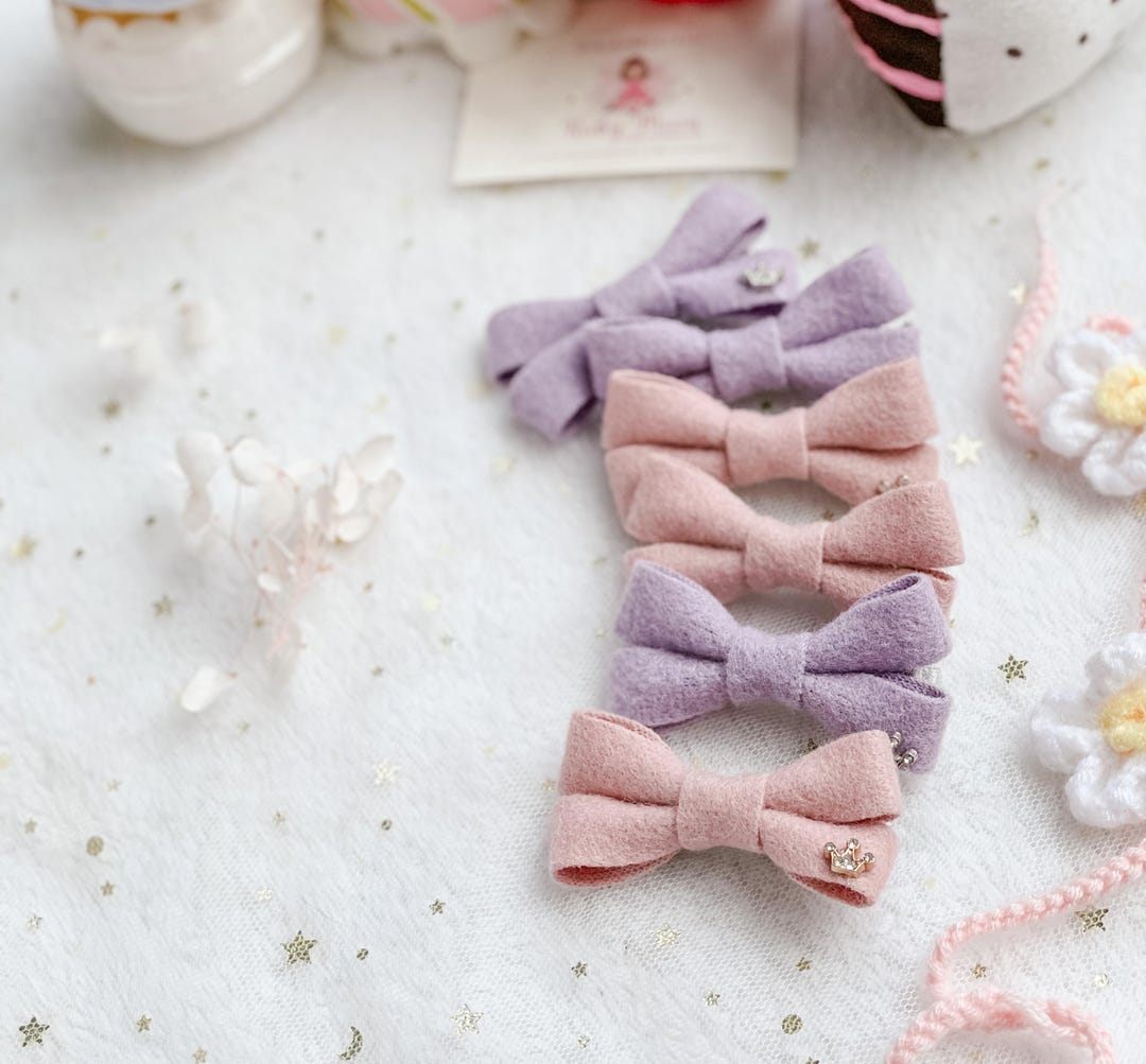 Wool Felt Hair Bows: Pastel Pigtail Clips, Baby Girl Accessories - Etsy