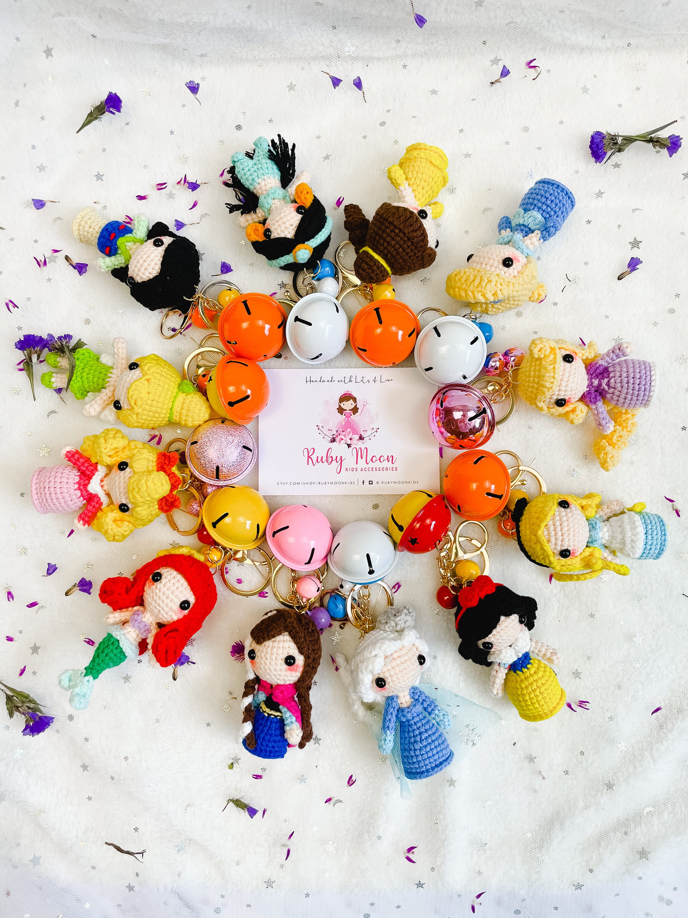 Crochet amigurumi doll keychain Disney princess keyring mini | Etsy