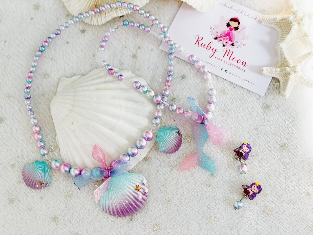 Mermaid Jewellery Set for Toddler Girl, Seashell Necklace, Mermaid Clip ...