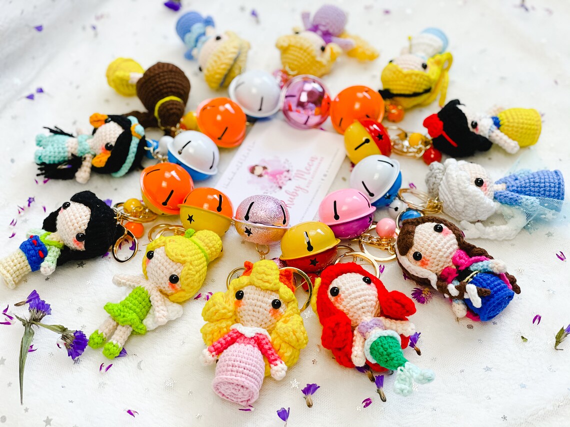 Crochet amigurumi doll keychain Disney princess keyring mini | Etsy