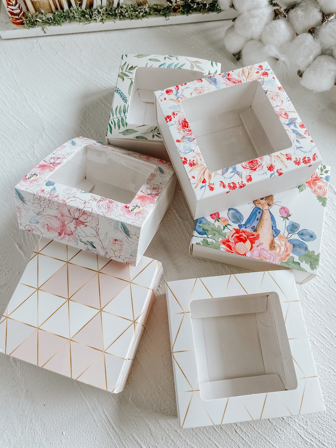 Floral Print Gift Box: Cardboard Favor Box With Window (9cm) - Etsy