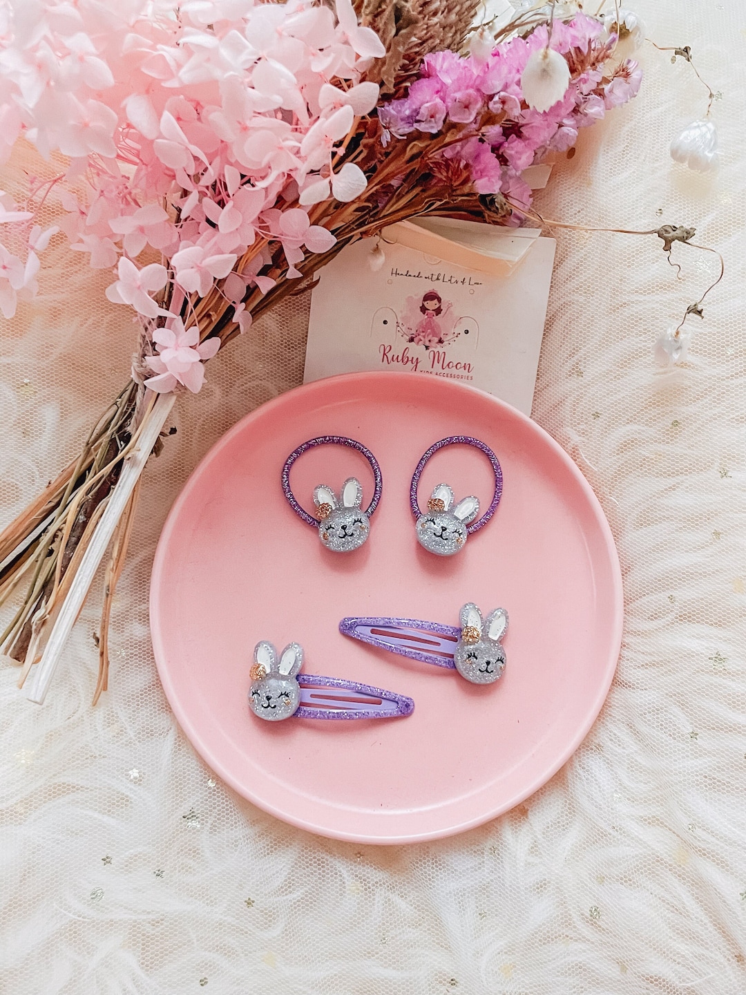 Glitter Easter Bunny Hair Clips and Ties Set: Baby Toddler Girl ...