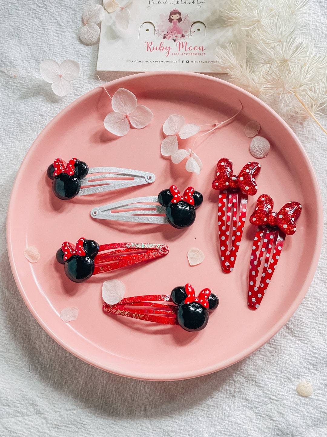 Minnie Mouse Hair Clips: Glitter Polka Dot Bow Snap Clips, Pair - Etsy