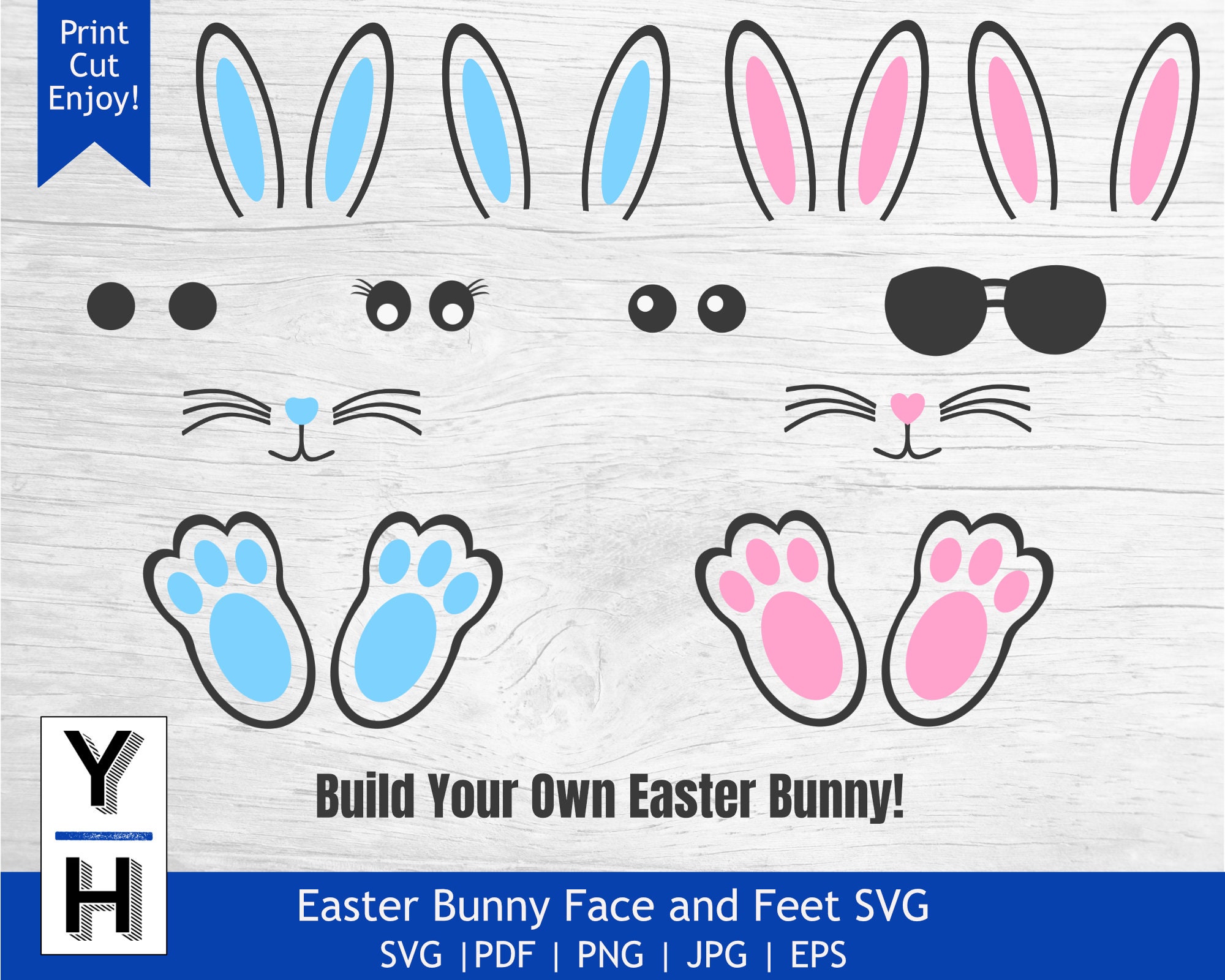 Easter Bunny Face SVG Bunny Ears SVG Bunny Feet PNG | Etsy