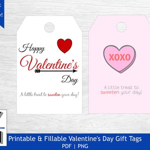 4 Printable Valentine's Day Gift Tags Printable Valentines Day Fillable ...