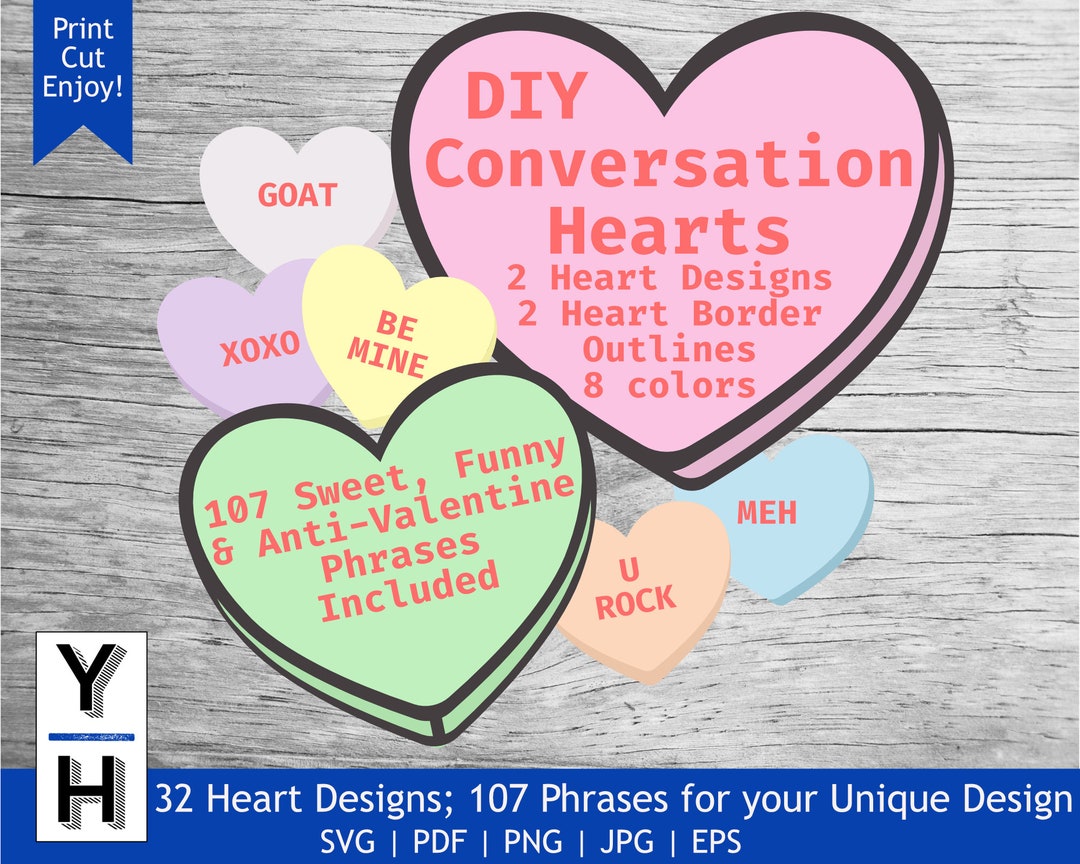 Conversation Hearts SVG Bundle Blank Candy Hearts Valentine's Day ...