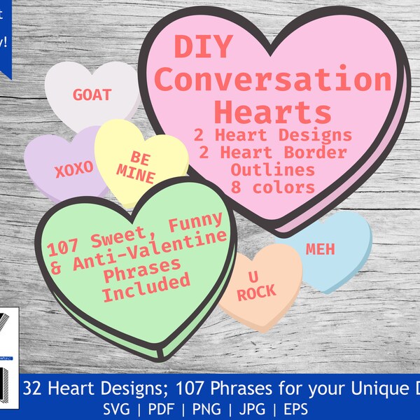 Conversation Hearts Clipart - Etsy