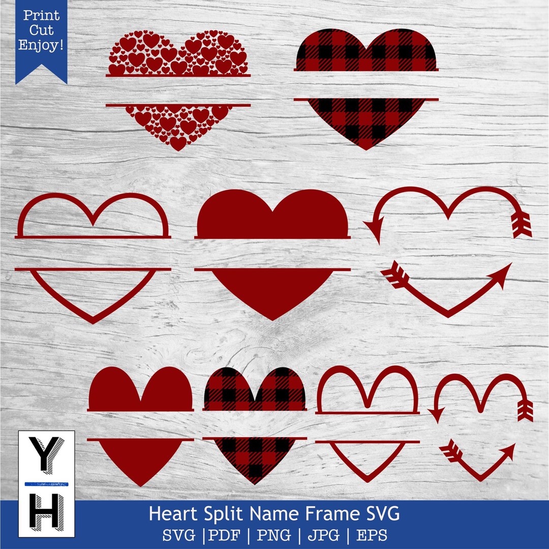 Heart Split Name Frame SVG | Heart Monogram Frame SVG | Valentine Split ...