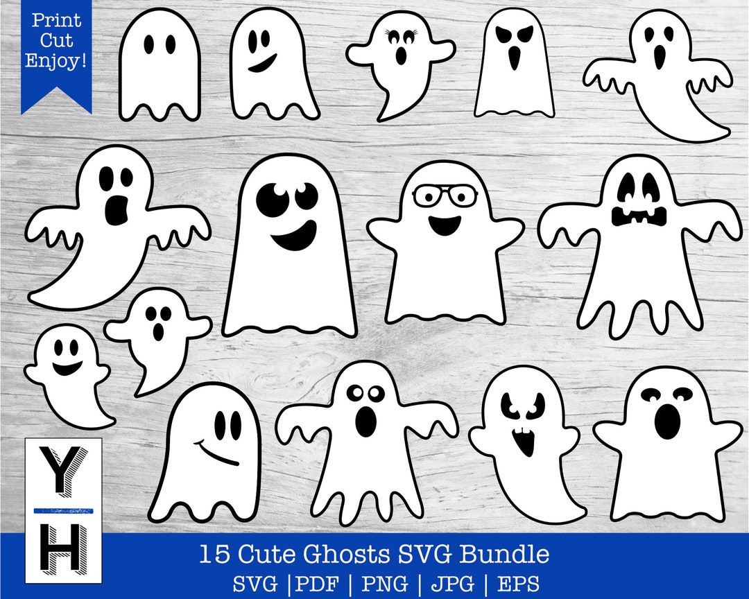 Ghost SVG Bundle Ghost Face SVG Cute Ghosts PNG Clipart for Halloween ...