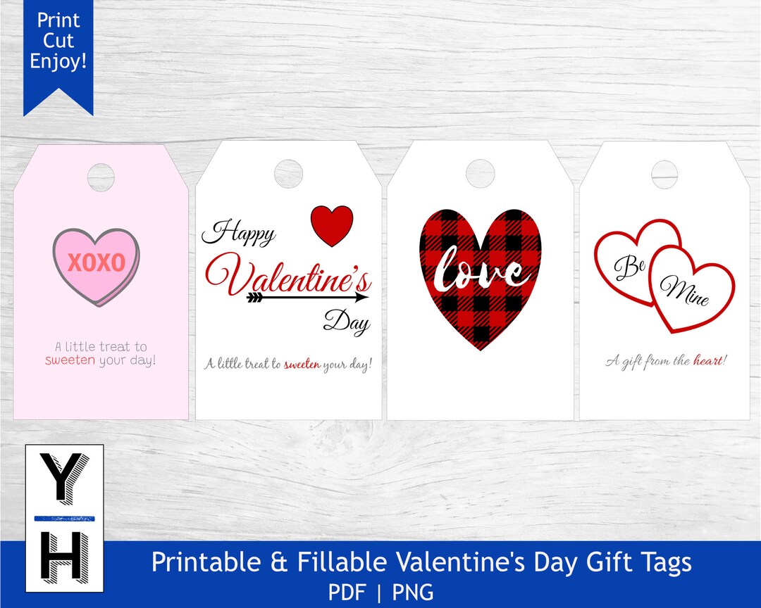 4 Printable Valentine's Day Gift Tags Printable Valentines Day Fillable ...