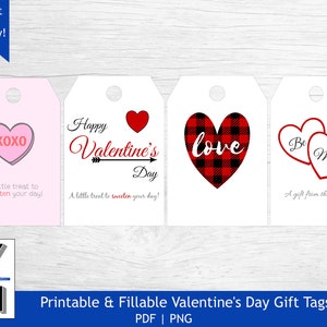 4 Printable Valentine's Day Gift Tags Printable Valentines Day Fillable ...
