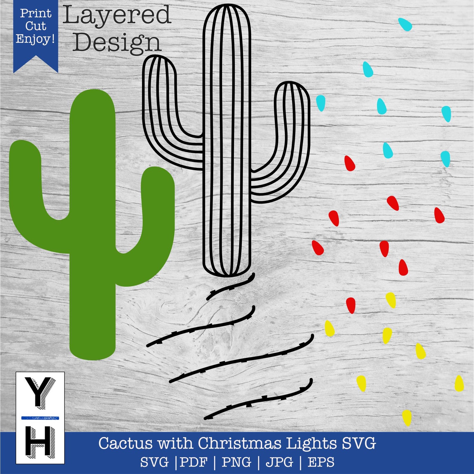 Christmas Cactus SVG | Saguaro Cactus With Christmas Lights PNG ...