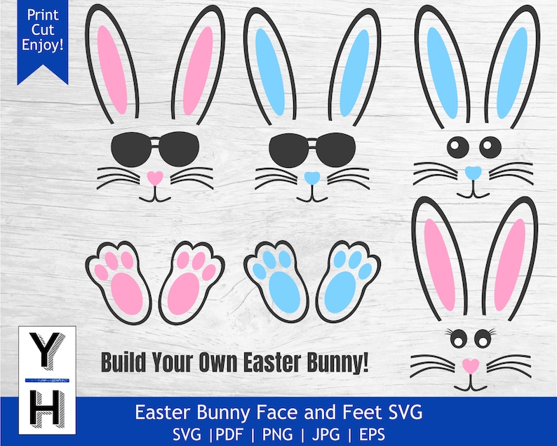 Easter Bunny Face SVG Bunny Ears SVG Bunny Feet PNG | Etsy