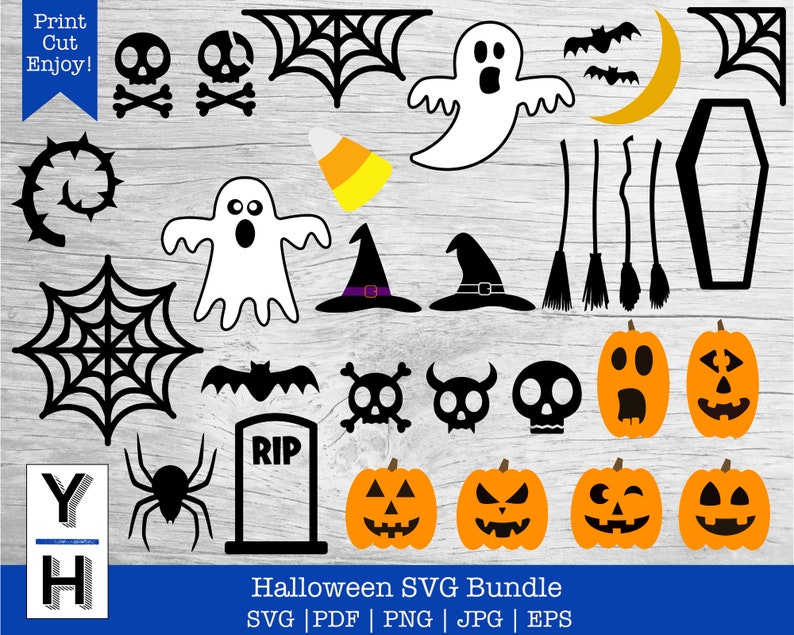 Halloween SVG Bundle Skull Clipart Tombstone PNG Jack O | Etsy