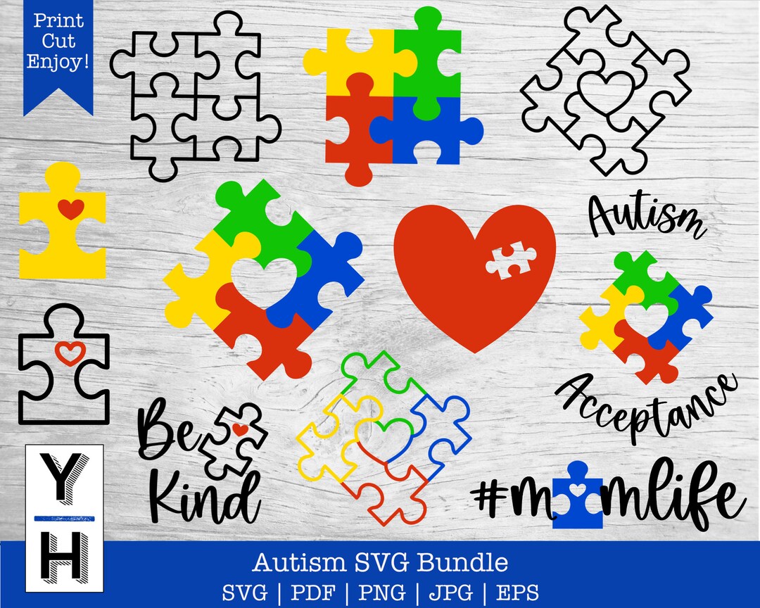 Autism SVG Bundle Austim Awareness PNG Autism Puzzle Pieces SVG Be Kind ...