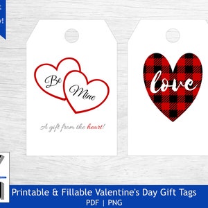 4 Printable Valentine's Day Gift Tags Printable Valentines Day Fillable ...