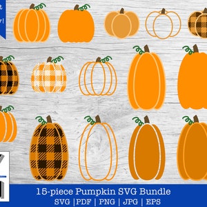 15 Piece Pumpkin SVG Bundle Plaid Pumpkin SVG Pumpkin Outline PNG Fall ...