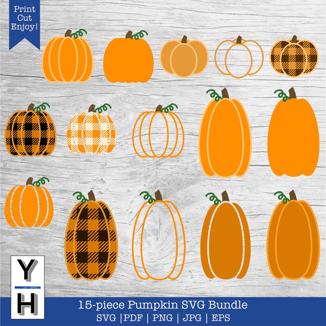 15 Piece Pumpkin SVG Bundle | Plaid Pumpkin SVG | Pumpkin Outline PNG ...