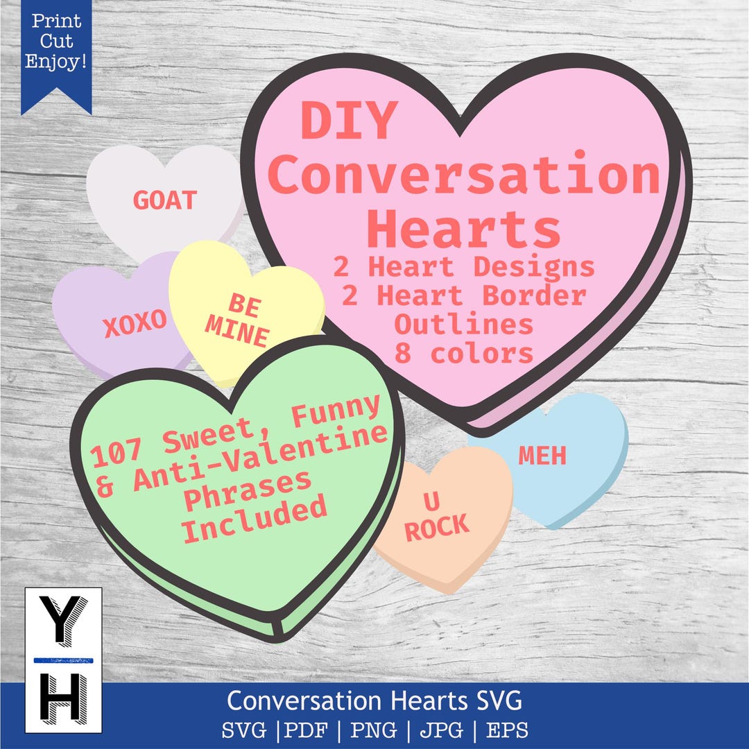 Conversation Hearts SVG Bundle | Blank Candy Hearts Valentine's Day ...