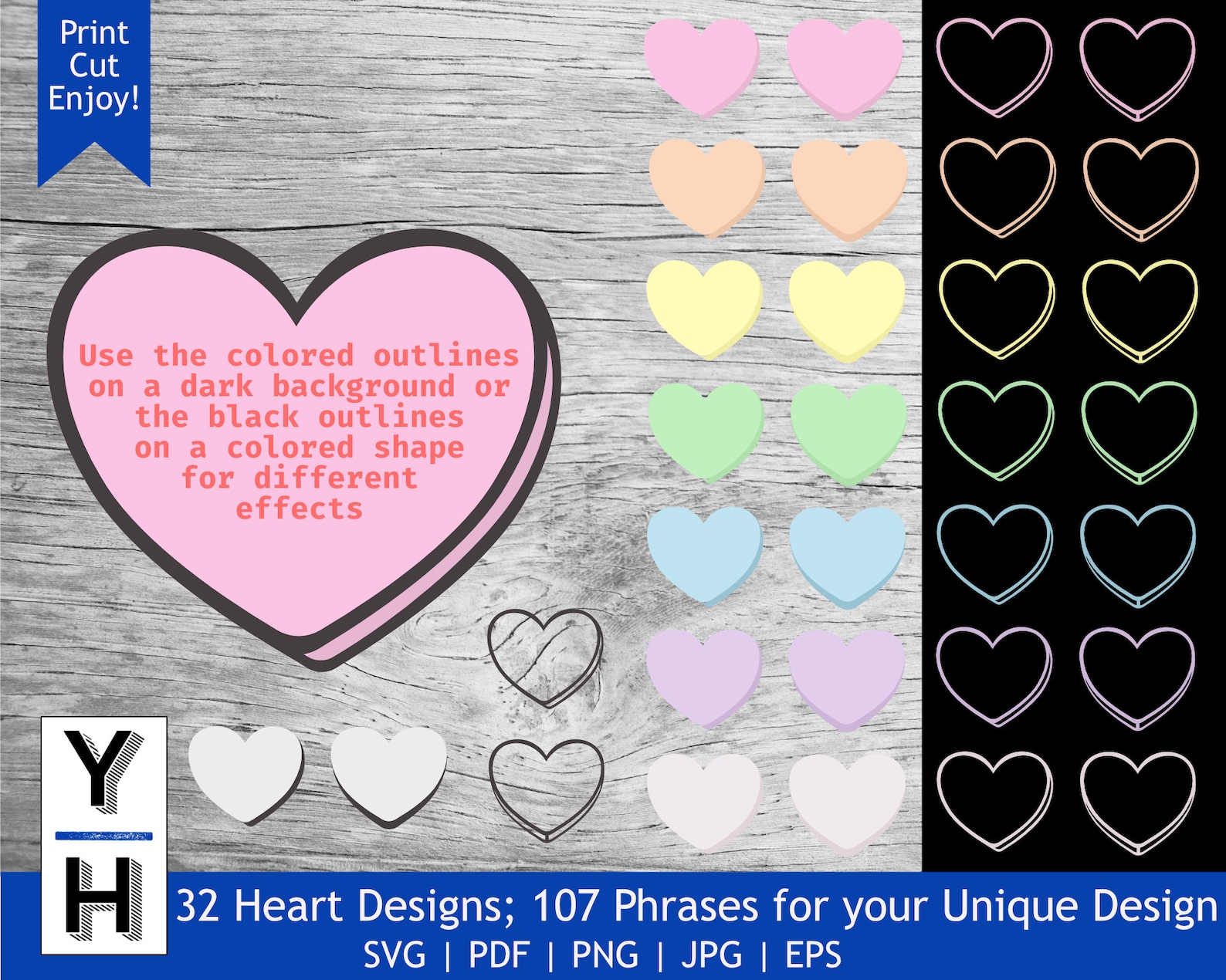 Conversation Hearts SVG Bundle Blank Candy Hearts - Etsy