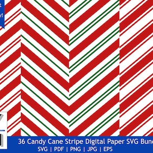 36 Piece Candy Cane Stripe Pattern Digital Paper SVG Bundle PNG ...