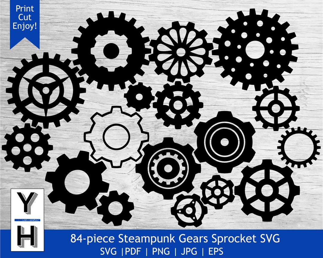 84-teiliges Steampunk SVG Bundle Zahnräder SVG Zahnrad svg Sprocket PNG ...