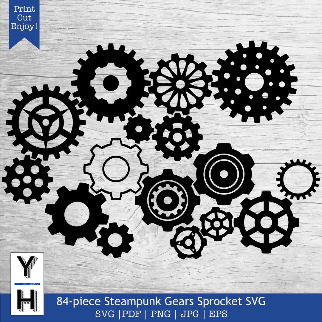 84-piece Steampunk SVG Bundle | Gears SVG | Gear Svg | Sprocket PNG ...