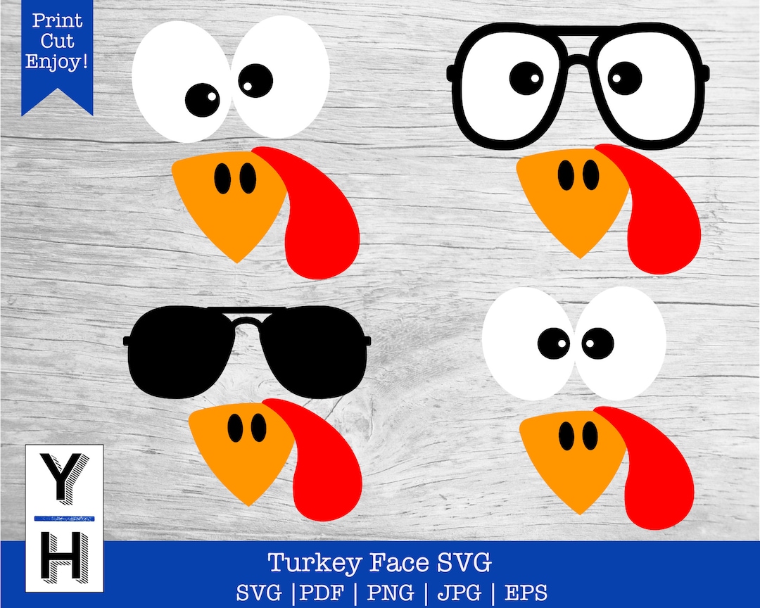 Turkey Face SVG Turkey With Glasses PNG Cute Turkey Clipart ...