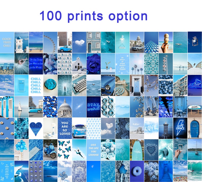 Blue Collage Kit 80/100 Pc Blue Aesthetic Wall Collage Blue | Etsy