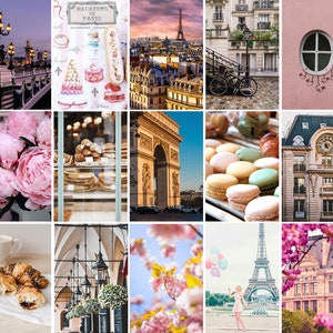 Pink Paris Photo Wall Collage Kit, Pink Aesthetic Collage, City Prints ...