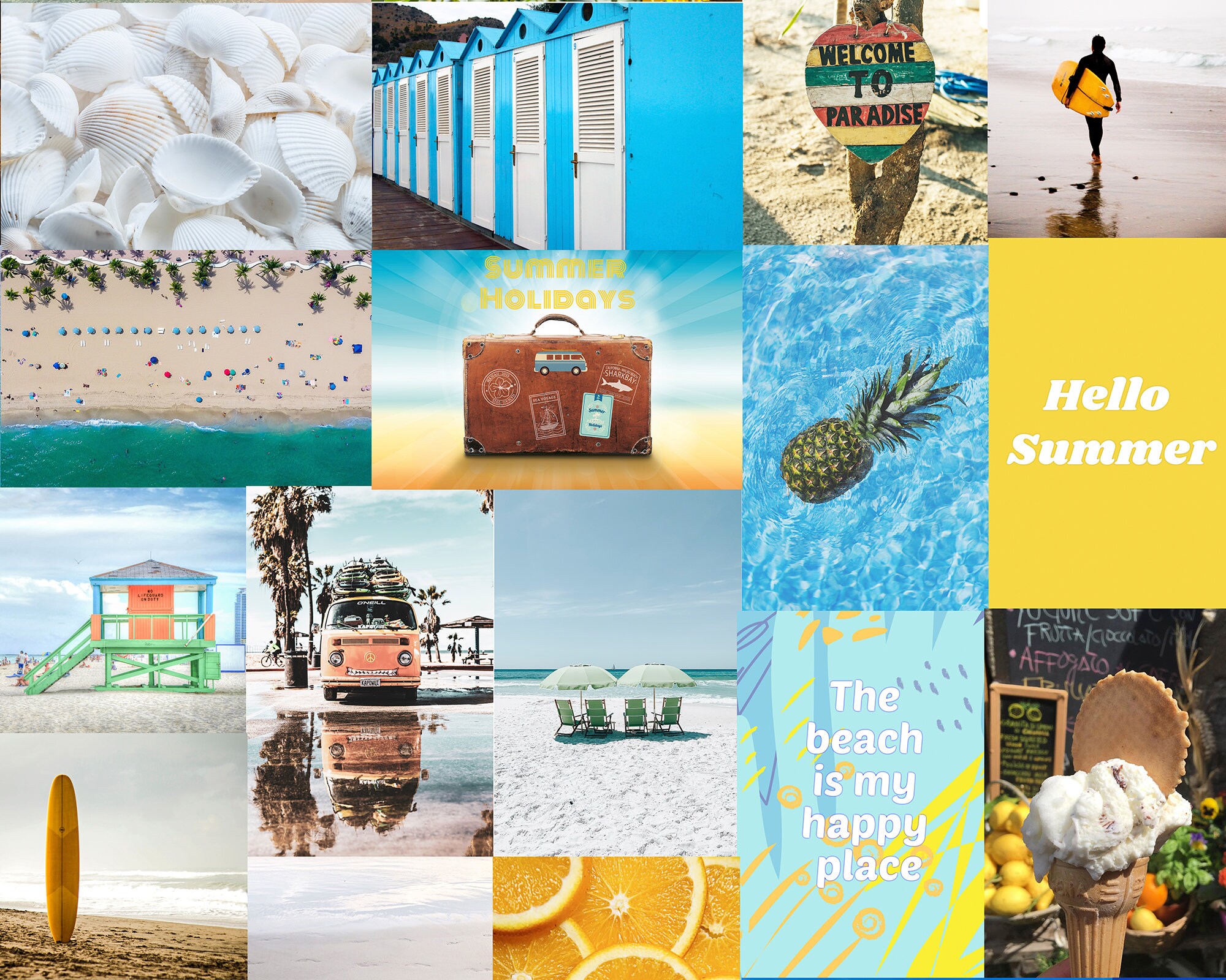 Summer Wall Collage Kit Blue and Yellow Collage Beach - Etsy