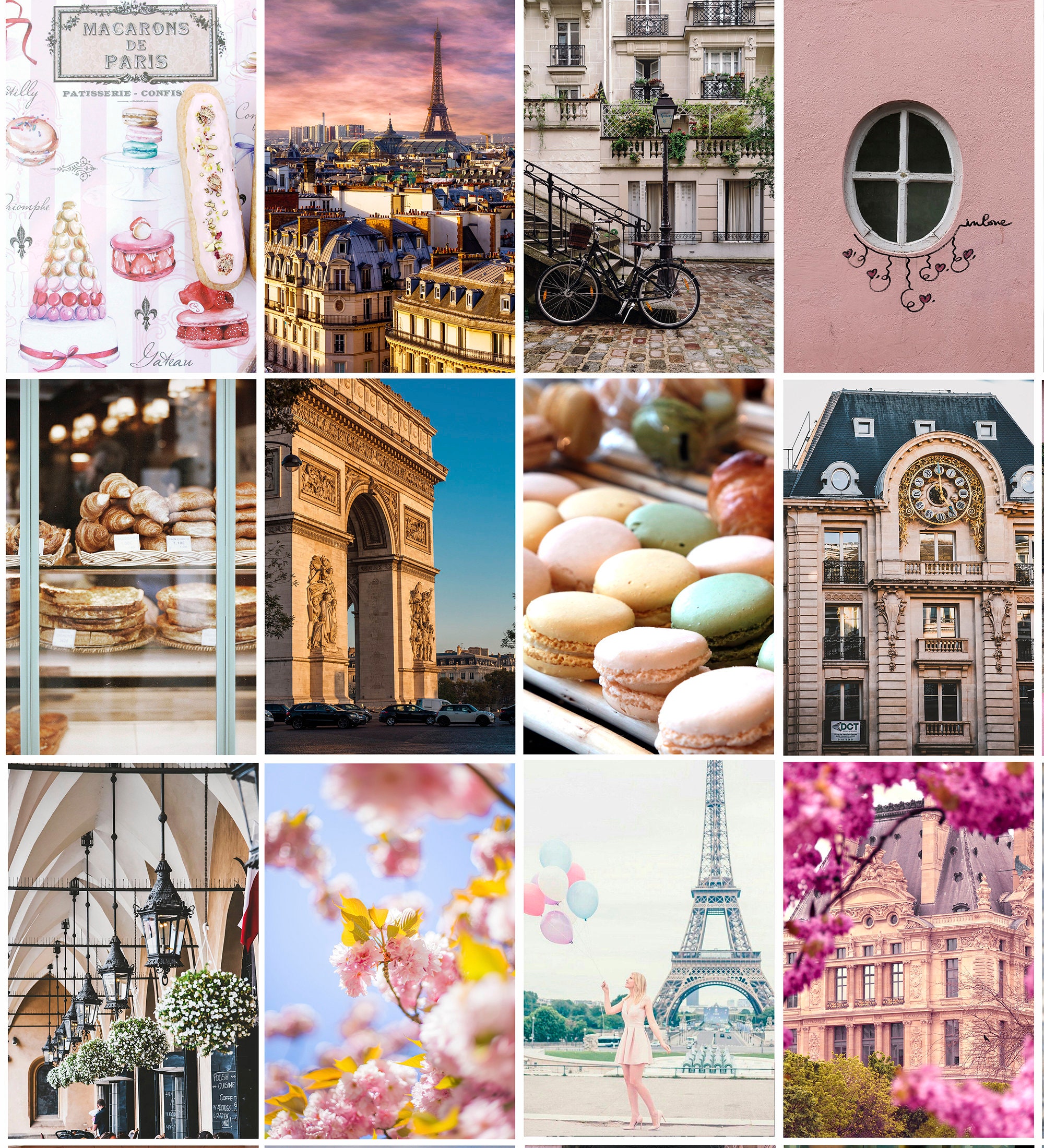 Pink Paris Photo Wall Collage Kit Pink Aesthetic Collage | Etsy