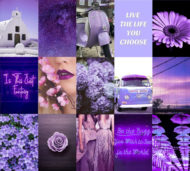 Purple Collage Kit 60 Pcs Neon Purple Aesthetic Wall Collage | Etsy