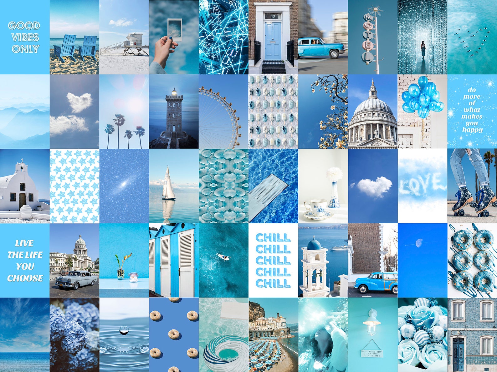 Blue Photo Wall Collage Kit Blue Aesthetic Room Decor Blue Etsy