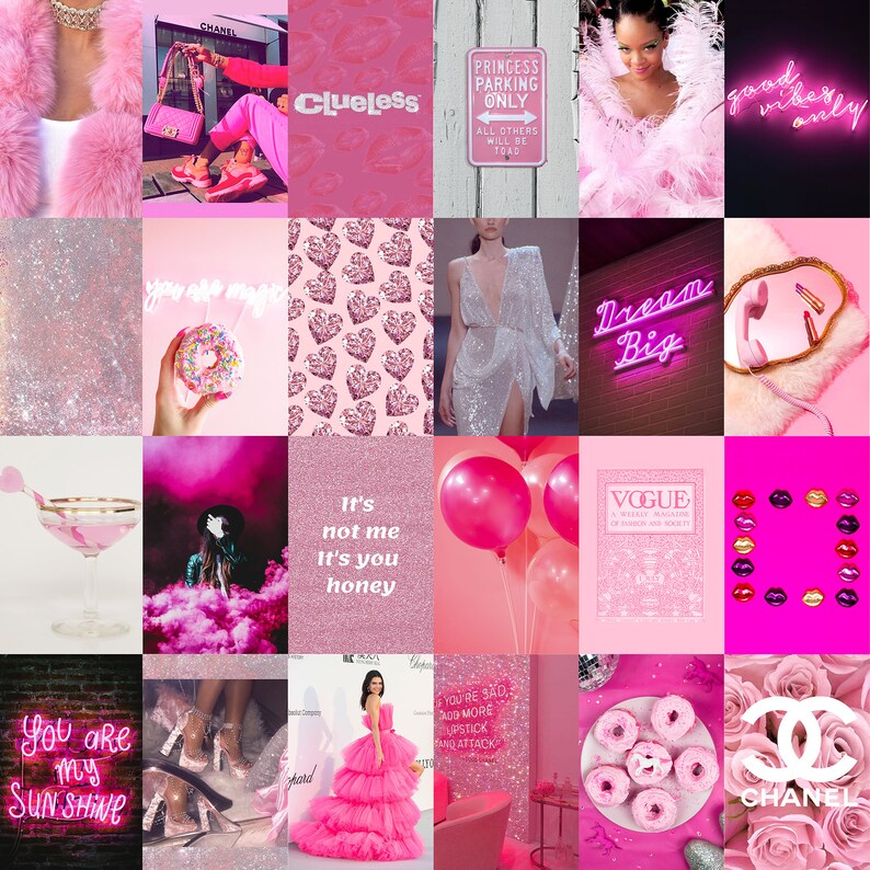 Boujee Pink Aesthetic Wall Collage Kit 60 Pcs Pink Photo Etsy