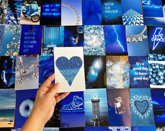 Blue Collage Kit 80/100 Pc, Blue Aesthetic Wall Collage, Blue Photo ...