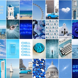 100 Pc Blue Collage Kit Wall Decor Aesthetic, Neon Blue Picture Collage ...