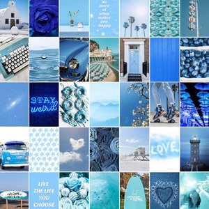 Blue Collage Kit 80/100 Pc, Blue Aesthetic Wall Collage, Blue Photo ...
