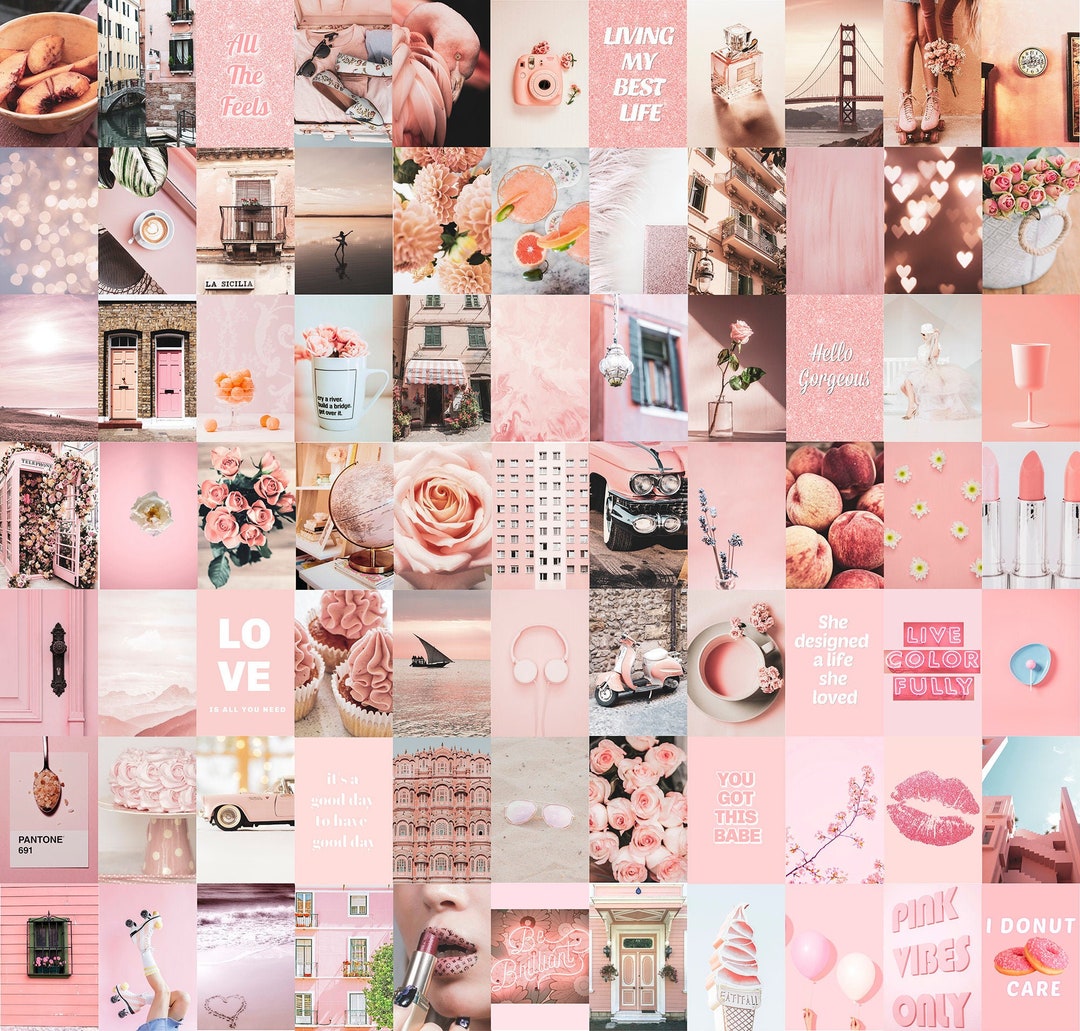 Pink Collage Kit 80 Pcs, Peach Aesthetic Photo Wall Collage, Summer ...